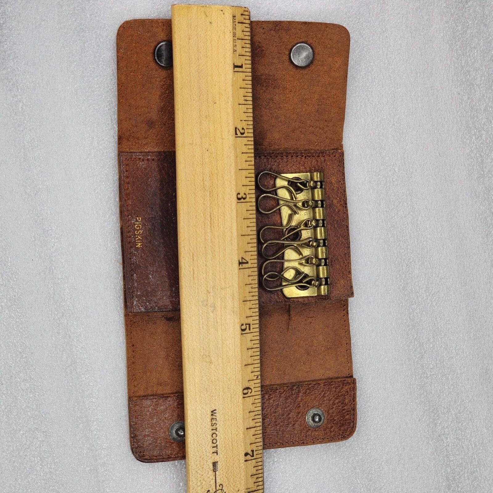 Vintage Pioneer Pig Skin Leather Tri Fold Key Holder Wallet 6 Spring ...