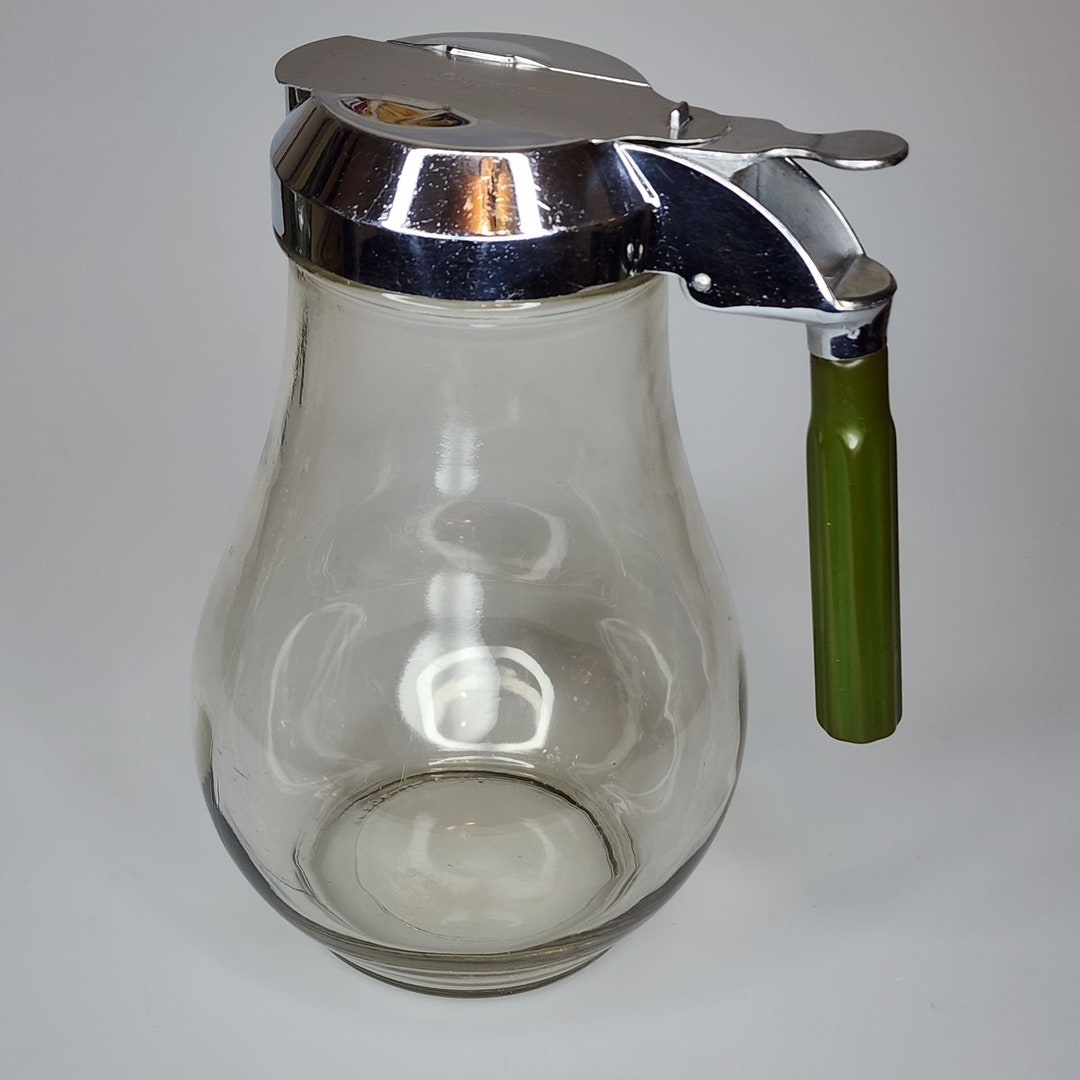 Vintage Dripcut 48 Oz Batter Glass Pitcher Dispenser Green Bakelite ...