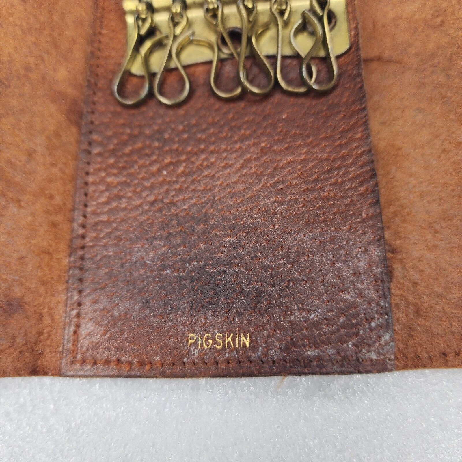 Vintage Pioneer Pig Skin Leather Tri Fold Key Holder Wallet 6 Spring ...