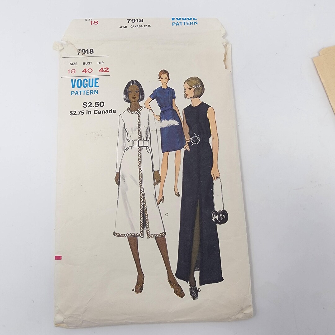 Vintage 1970s Vogue Sewing Pattern 7981 One Piece Dress, Size 18 ...
