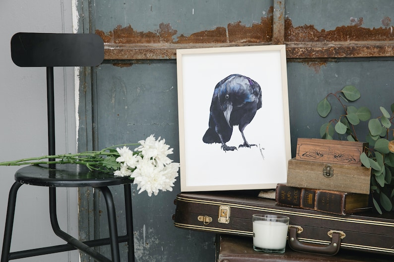 Watercolor Crow Art Print, Bird Illustration - Etsy