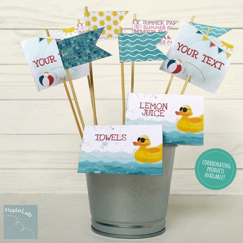 PRINTABLE FOOD LABELS and Straw Flags for a Pool Party Summer | Etsy