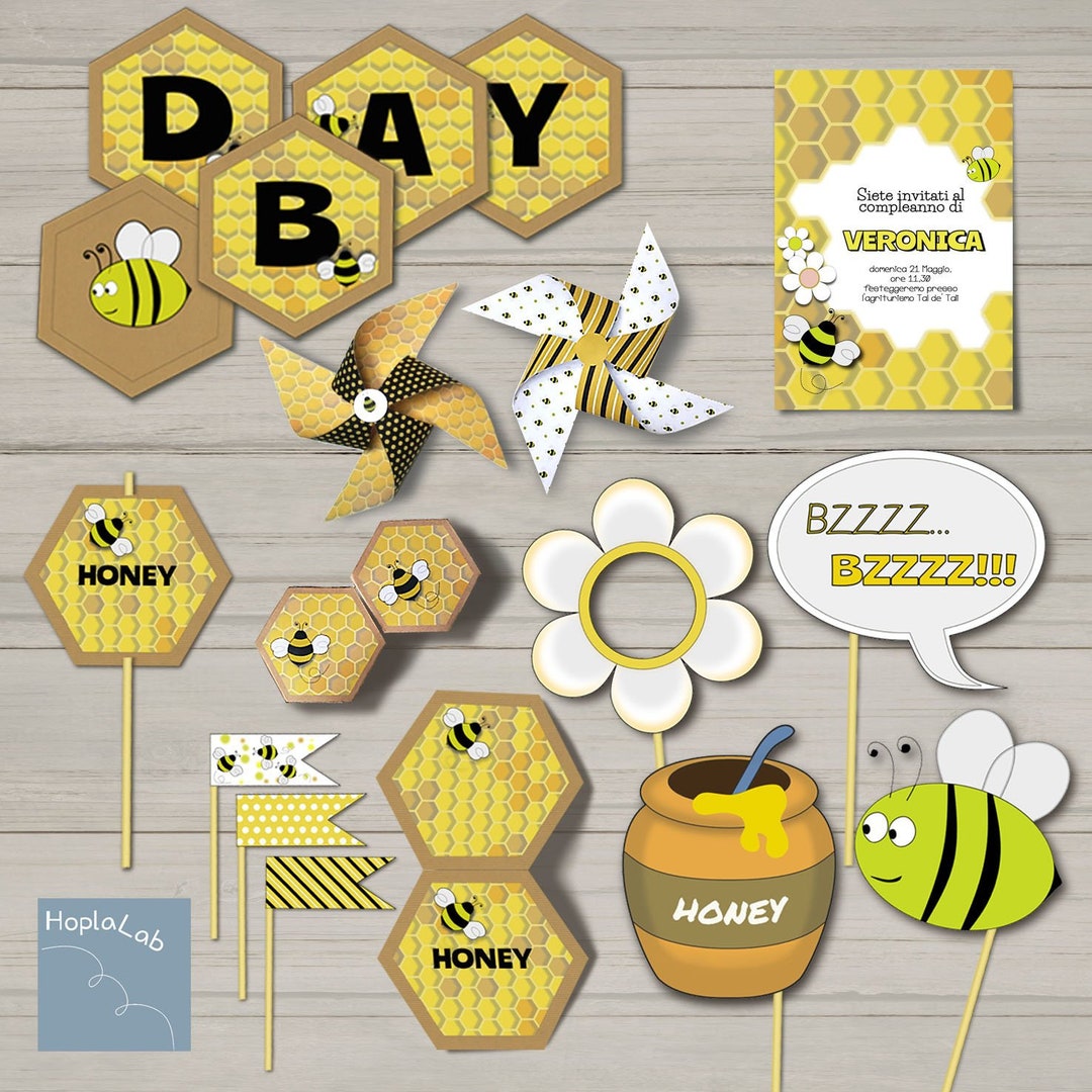 PARTY PRINTABLE KIT, Honey Bee Party, Diy Party Decoration,honey Bee ...