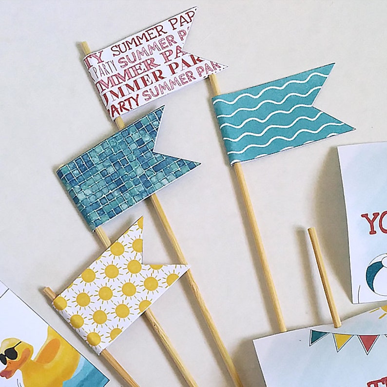PRINTABLE FOOD LABELS and Straw Flags for a Pool Party Summer | Etsy