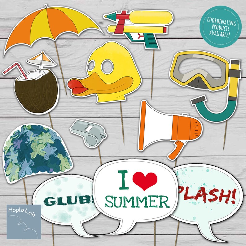 PHOTO BOOTH Props for a Pool Party, Printable Diy Photo Set for Pool ...