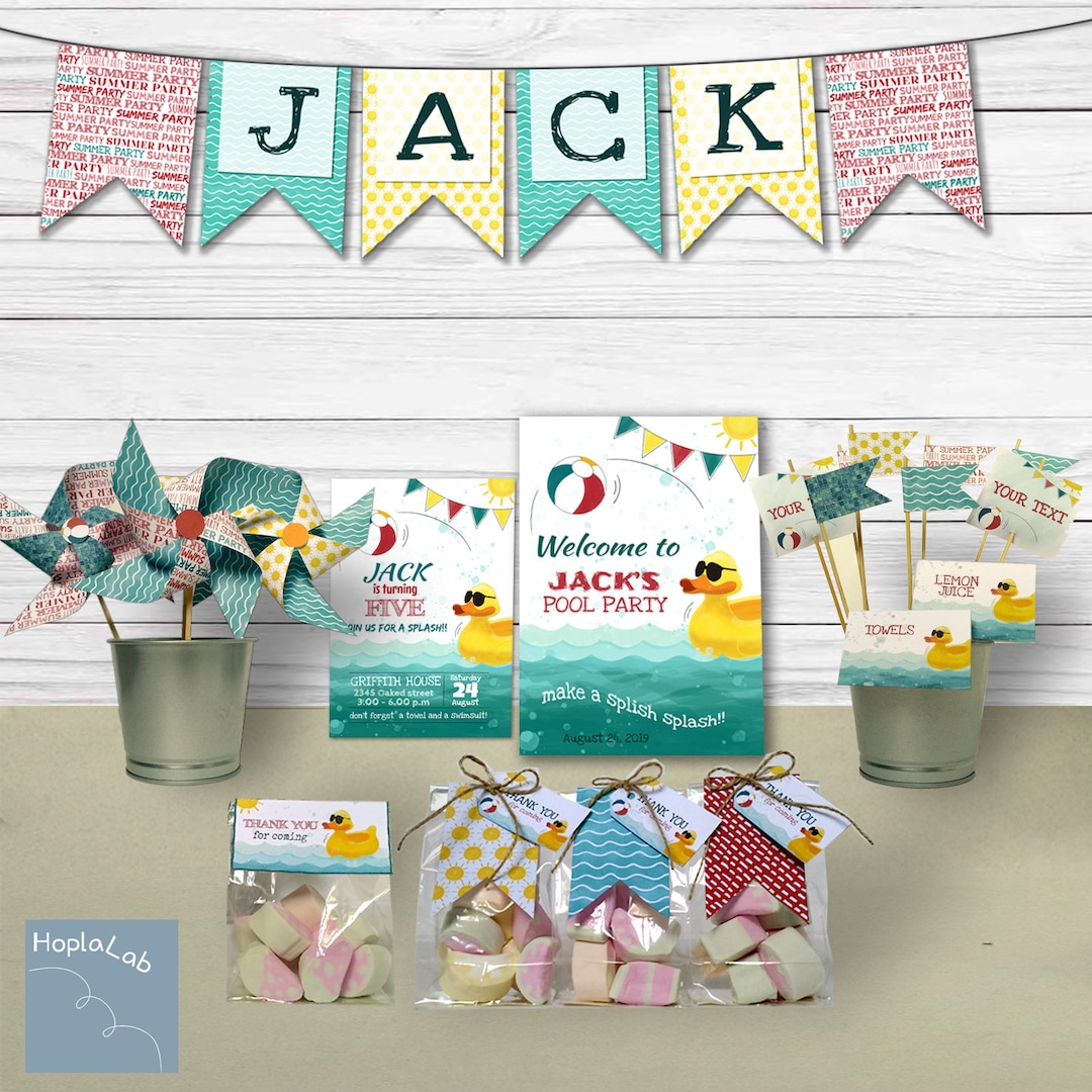 PRINTABLE PARTY KIT for a Pool Party, Diy Decorations Kit for a Summer ...