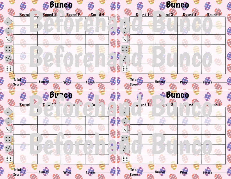 Pink Easter Bunco Score Sheet -easter Egg Score Card - Etsy