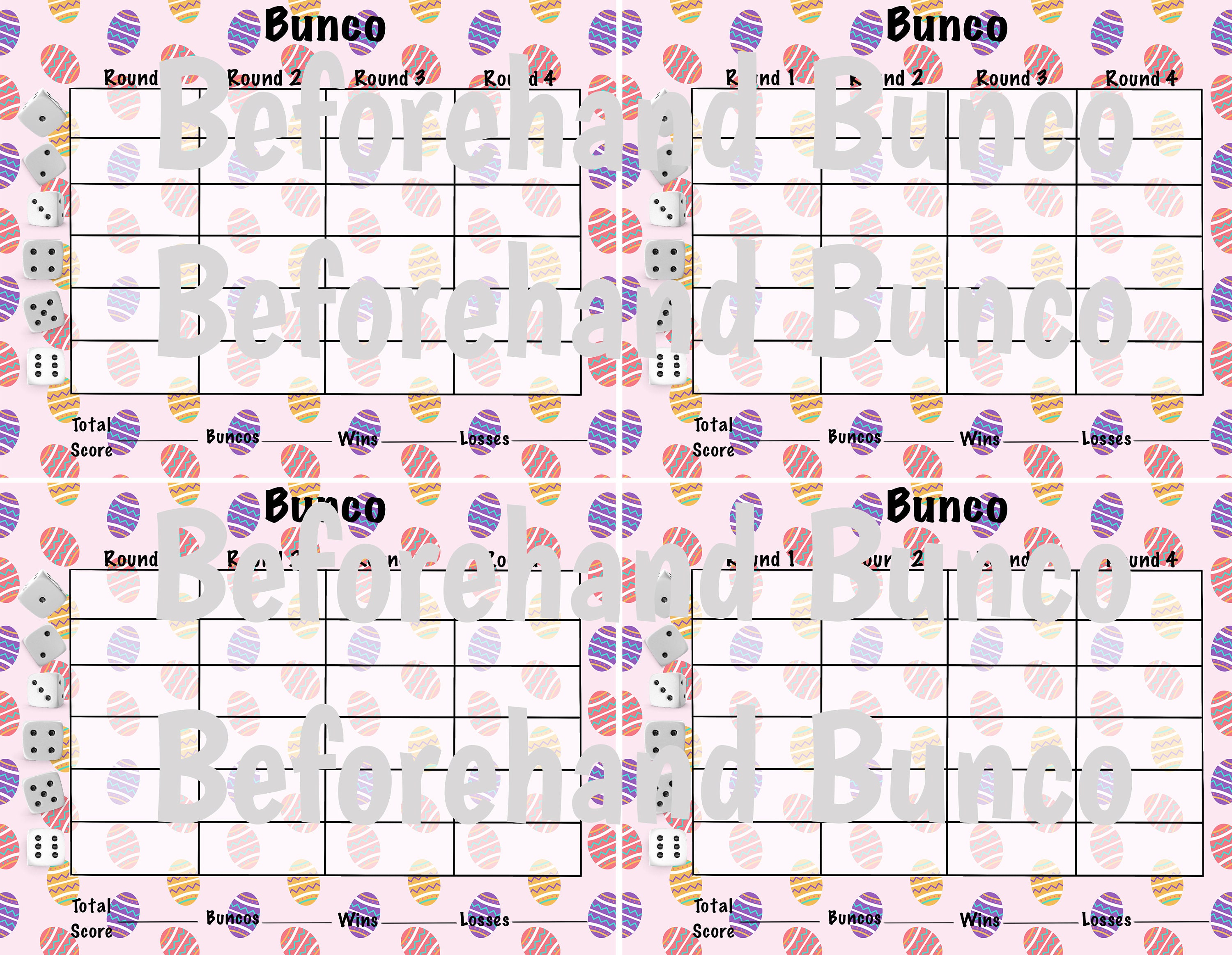 Pink Easter Bunco Score Sheet -easter Egg Score Card - Etsy