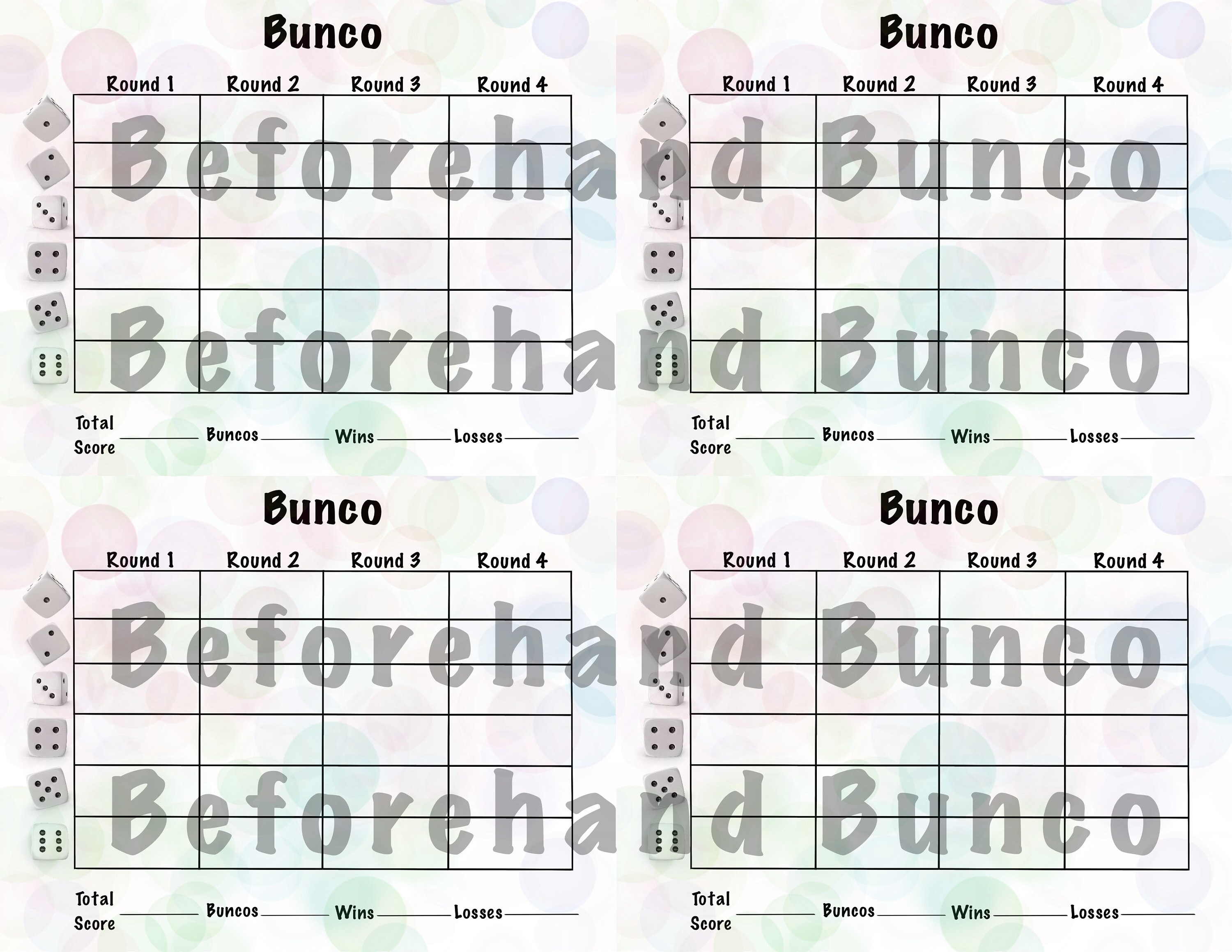 Bokeh Bunco Score Sheet - Etsy