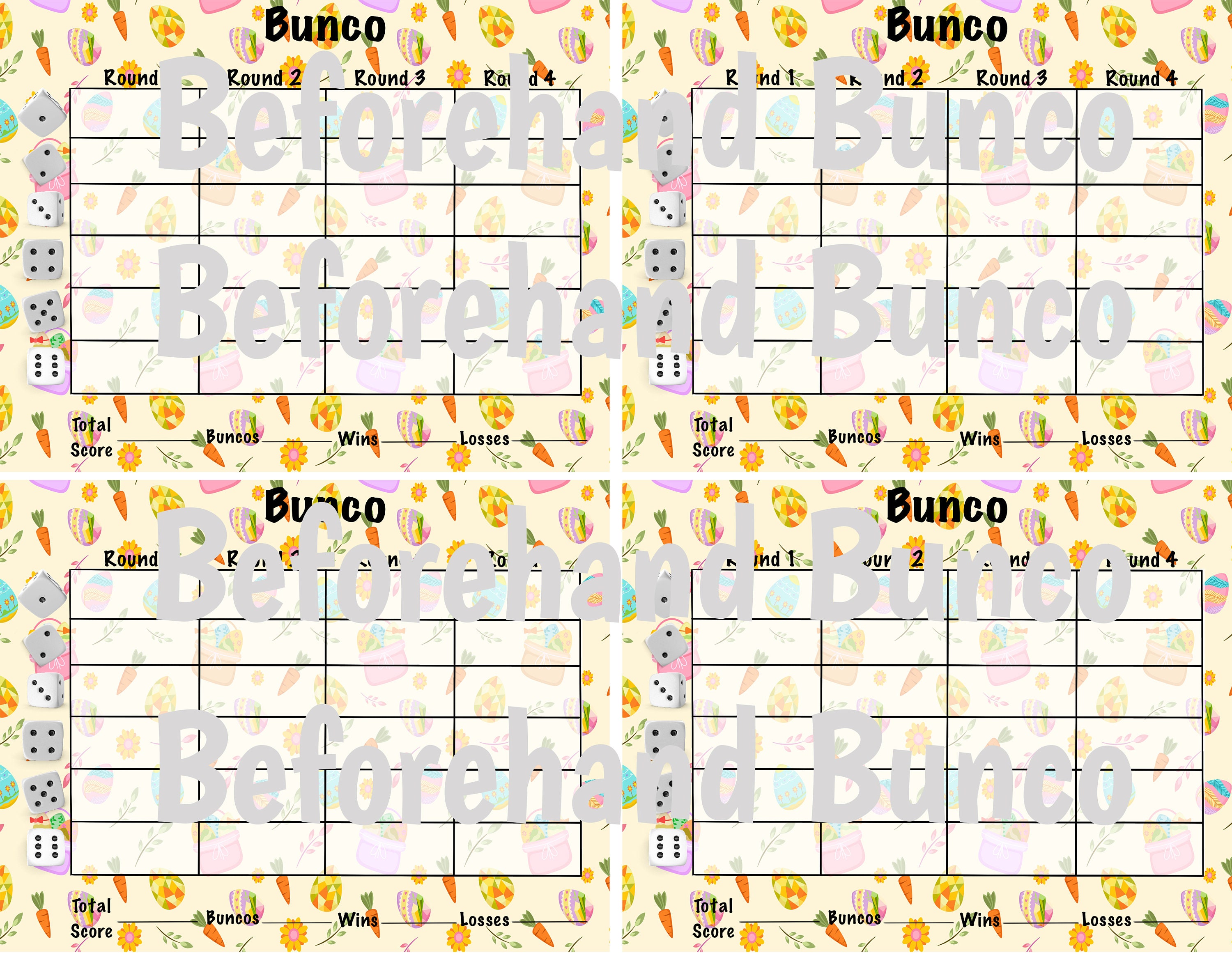 Yellow Easter Bunco Score Sheet -spring Score Card - Etsy