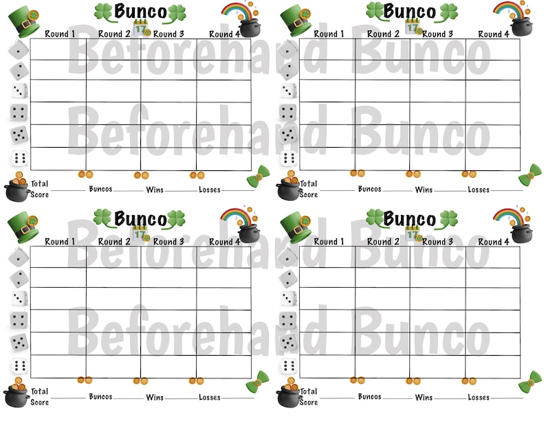 St. Patrick's Day Bunco Score Sheet - Etsy
