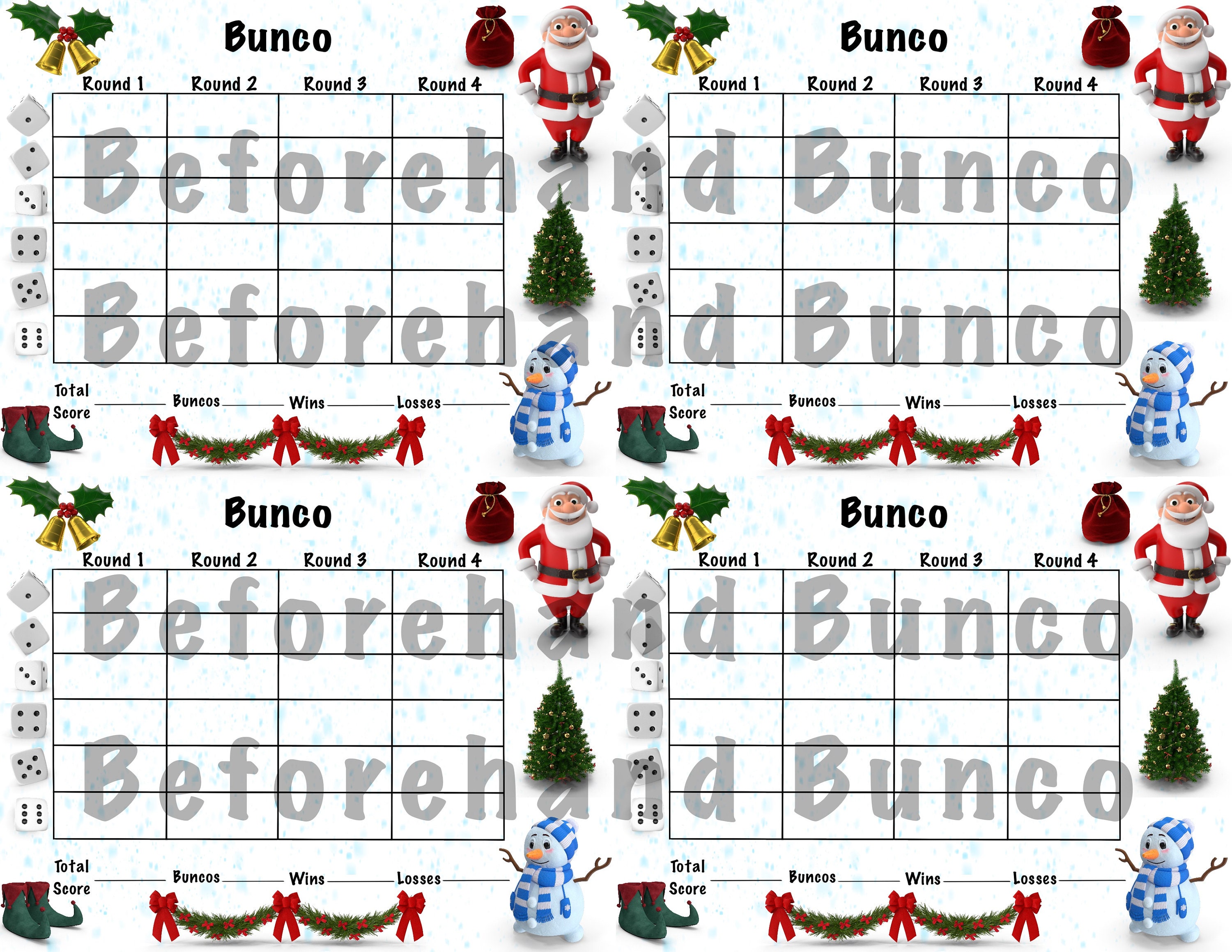 Santa Christmas Bunco Score Sheet - Etsy