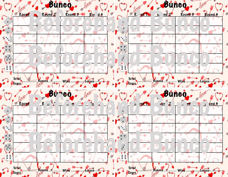 Valentines Heart Bunco Score Sheet - Valentines Day Score Card - Etsy