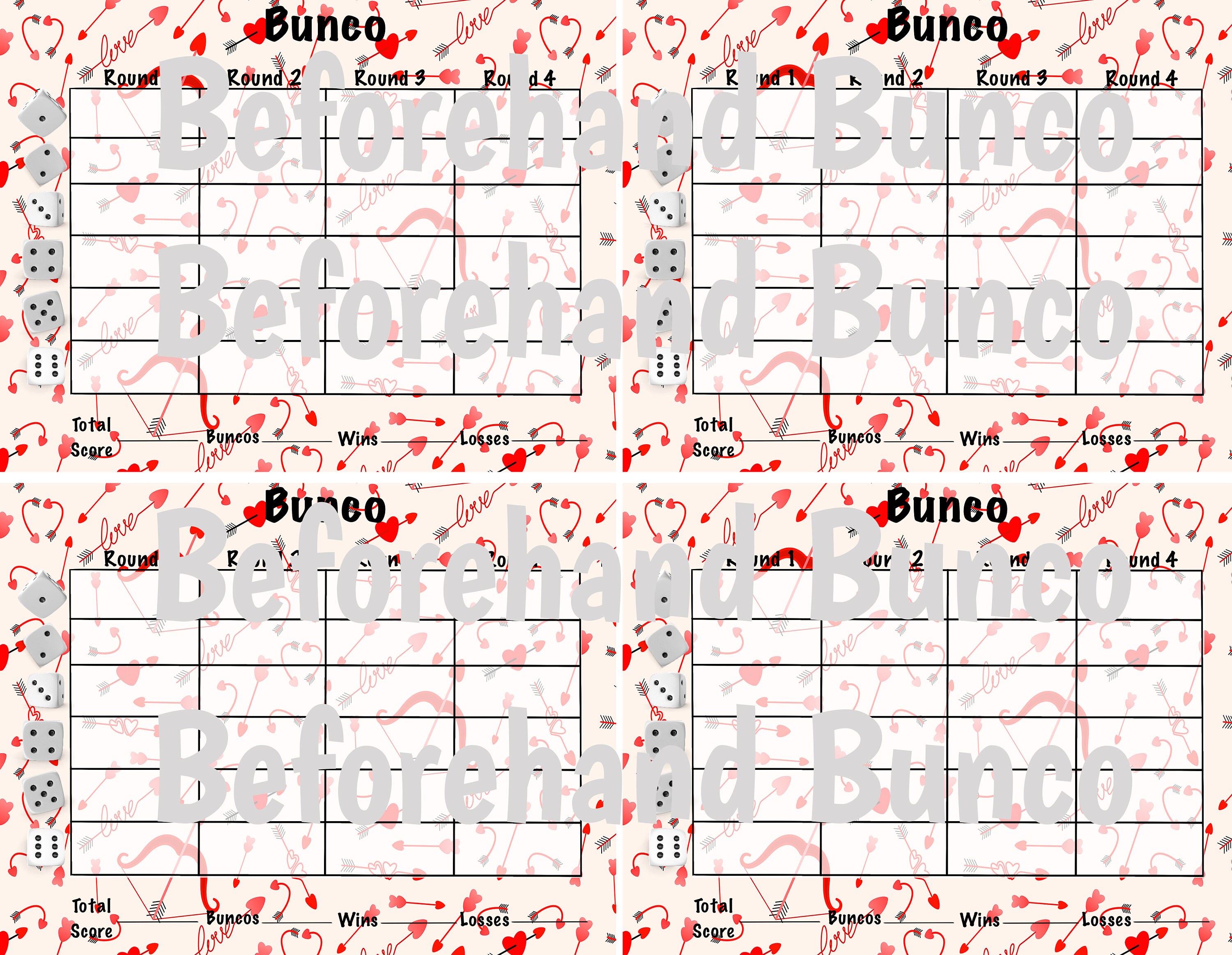 Valentines Heart Bunco Score Sheet - Valentines Day Score Card - Etsy