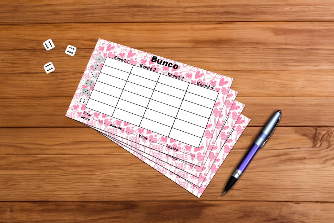 Valentines Love Heart Bunco Score Sheet - Valentines Day Love Score ...