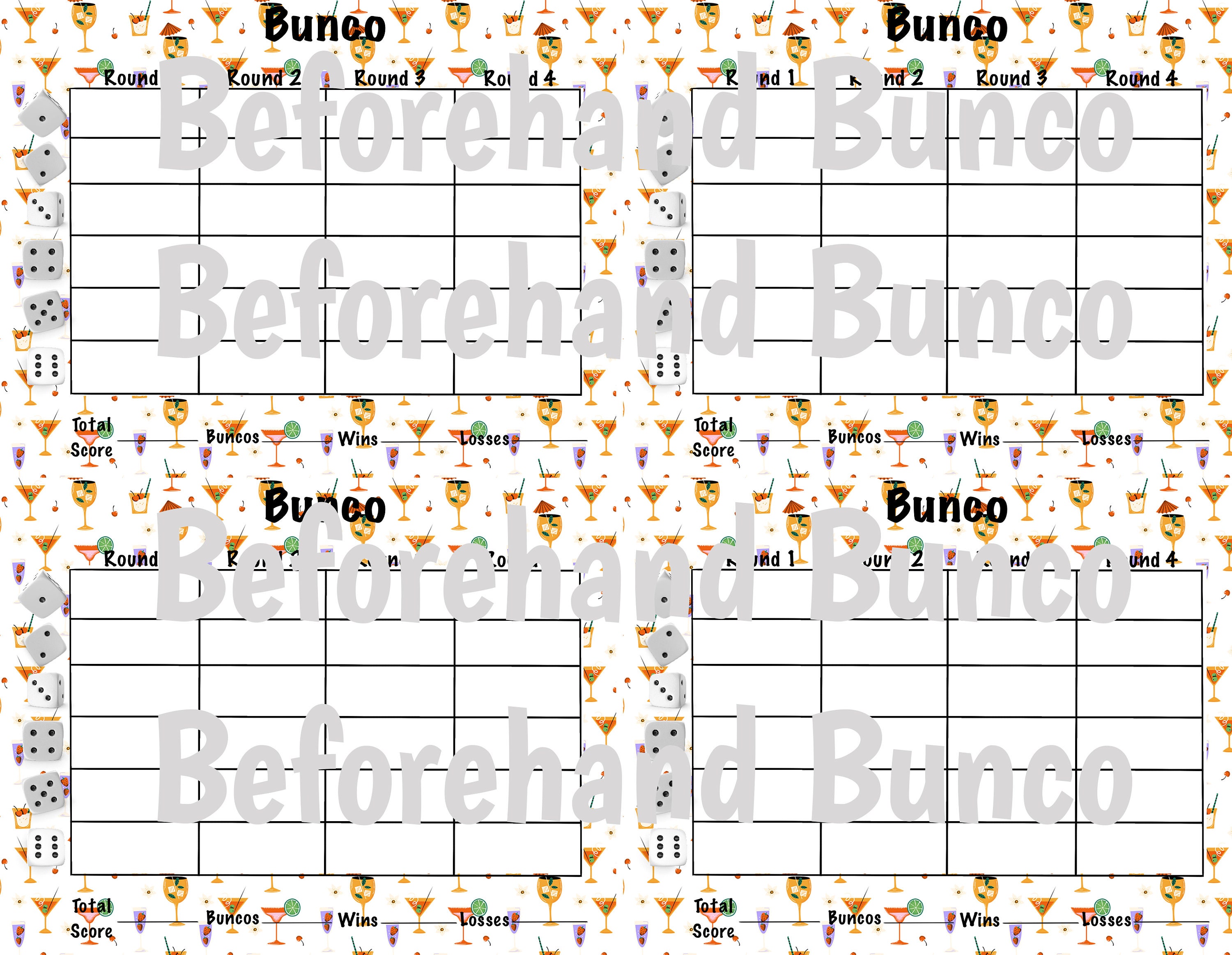 Cocktail Bunco Score Sheet - Girls Night Out Score Card - Etsy