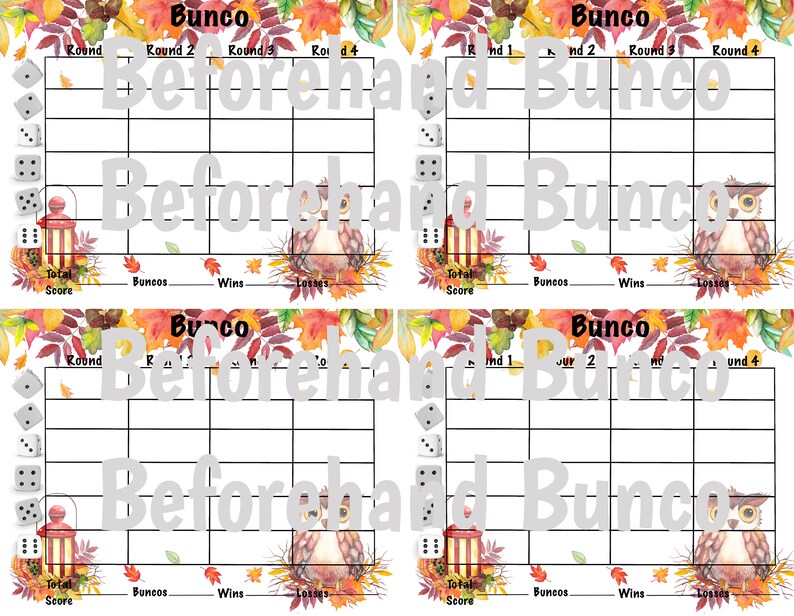 Fall Bunco Score Sheet - Autumn Bunco Score Card - Etsy