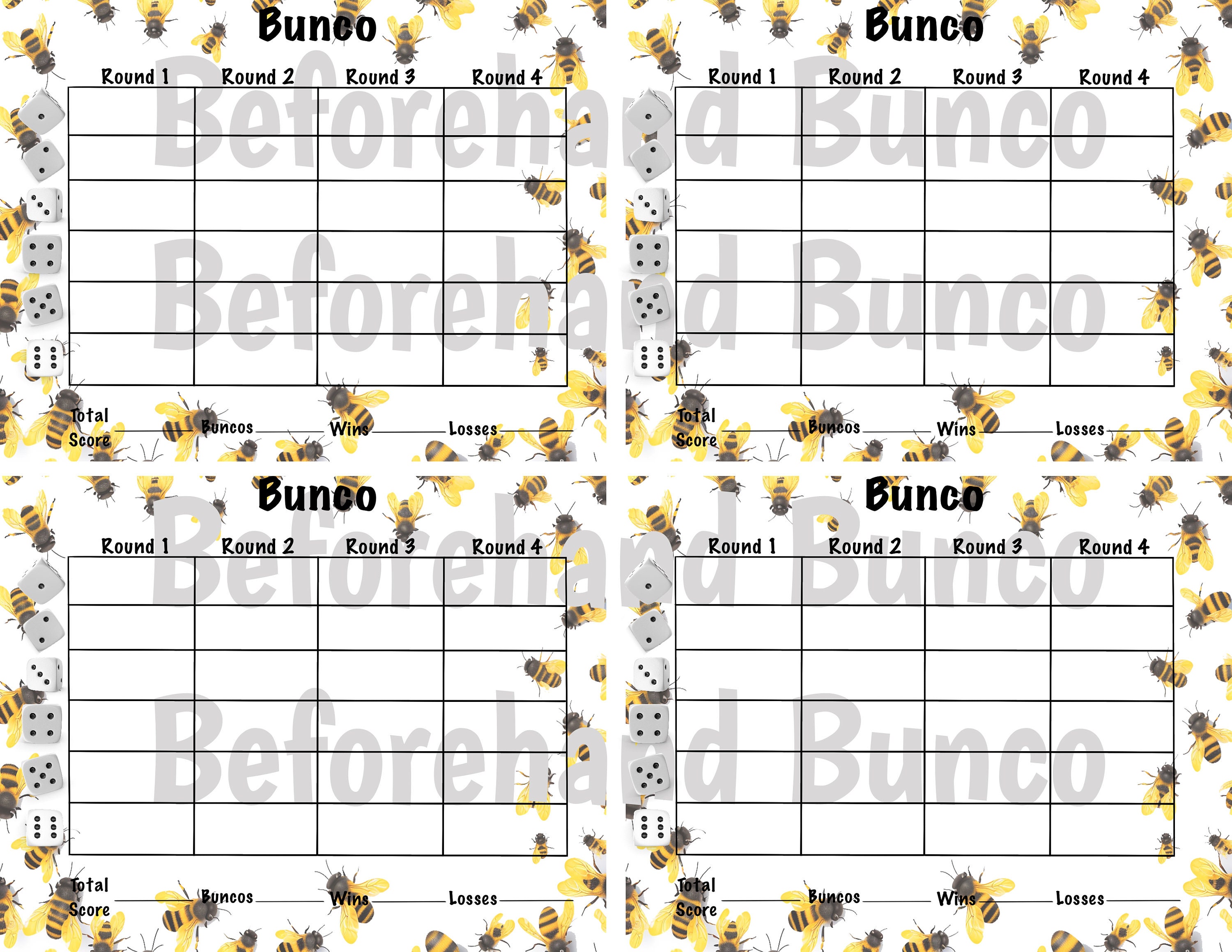 Bee Bunco Score Sheet - Summer Bunco Score Card - Etsy