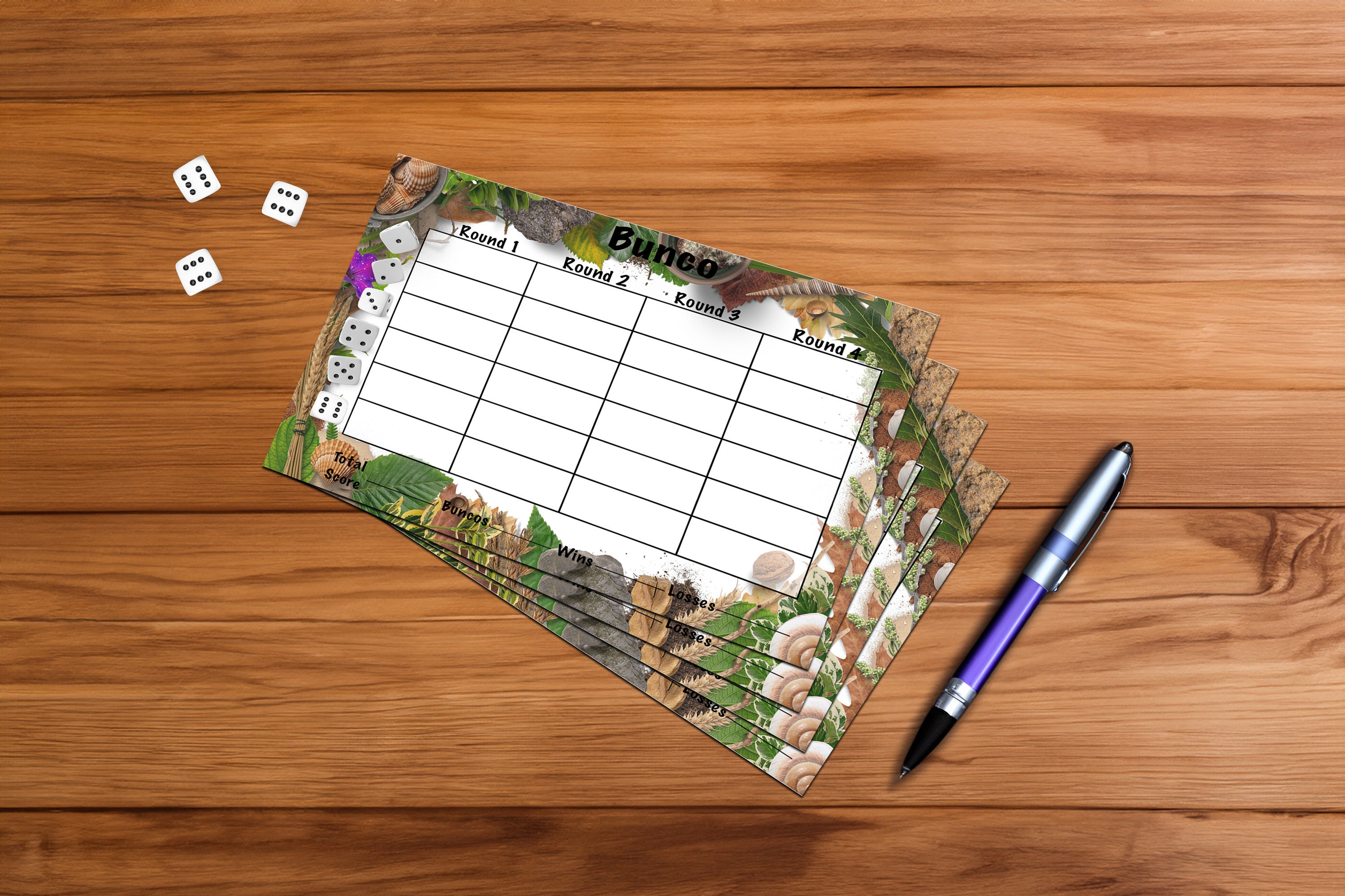 Nature Elements Bunco Score Sheet - Leaves, Flowers, Sea Shells Score ...