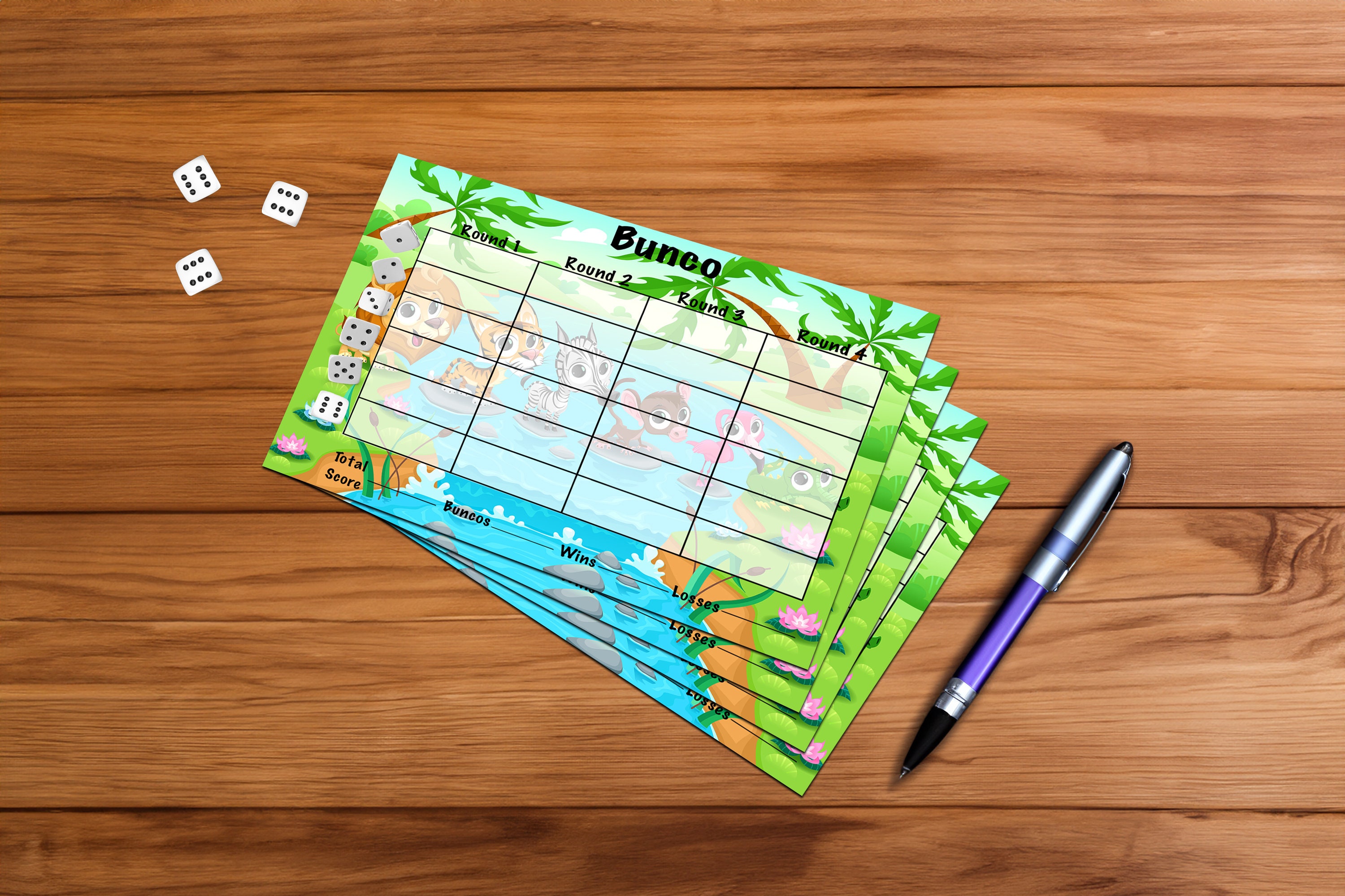 Jungle Animals Bunco Score Sheet - Cute Baby Animals Bunco Score Card ...