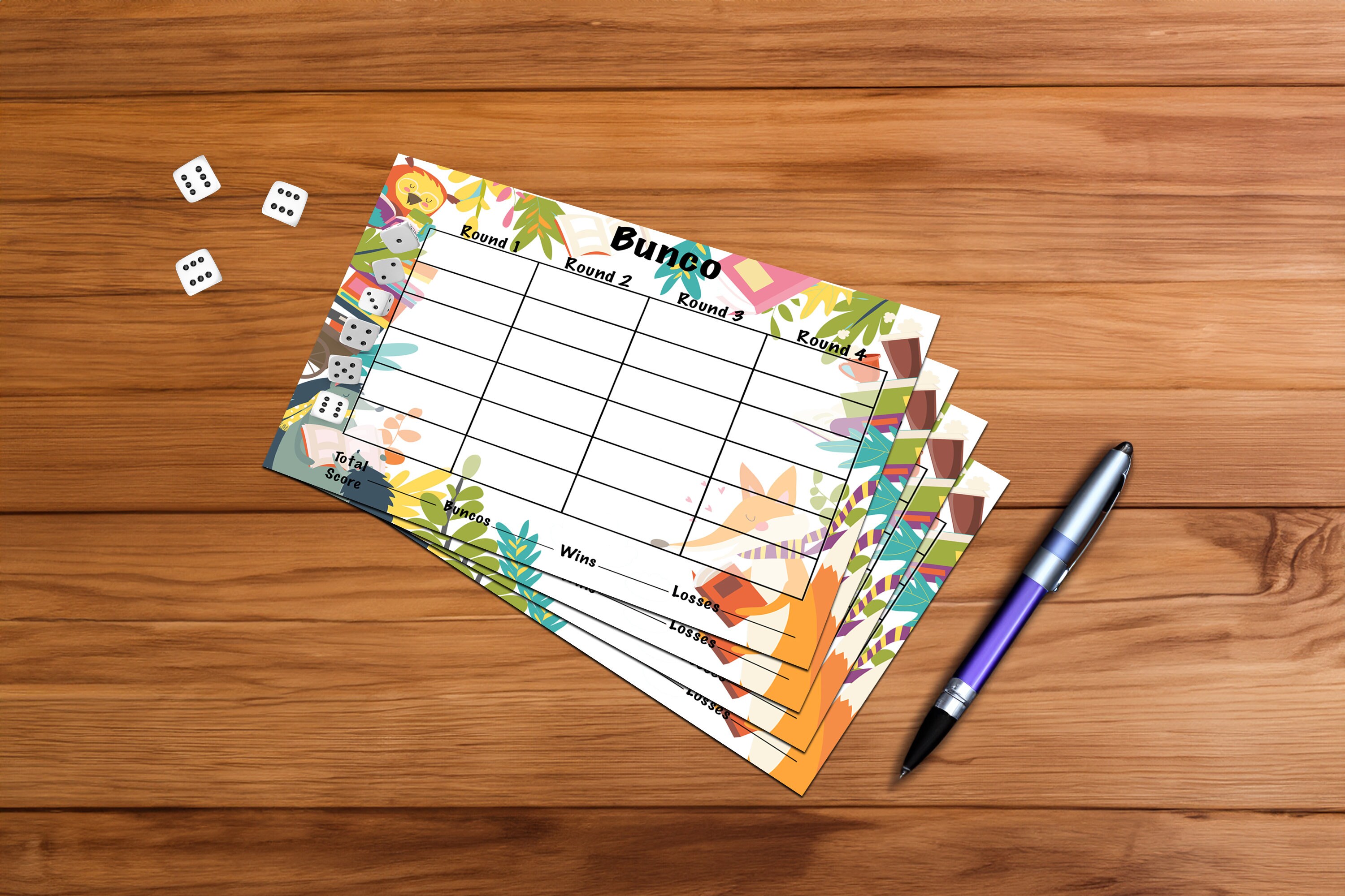 Books and Animals Bunco Score Sheet - Cute Fox and Owl Colorful Bunco ...