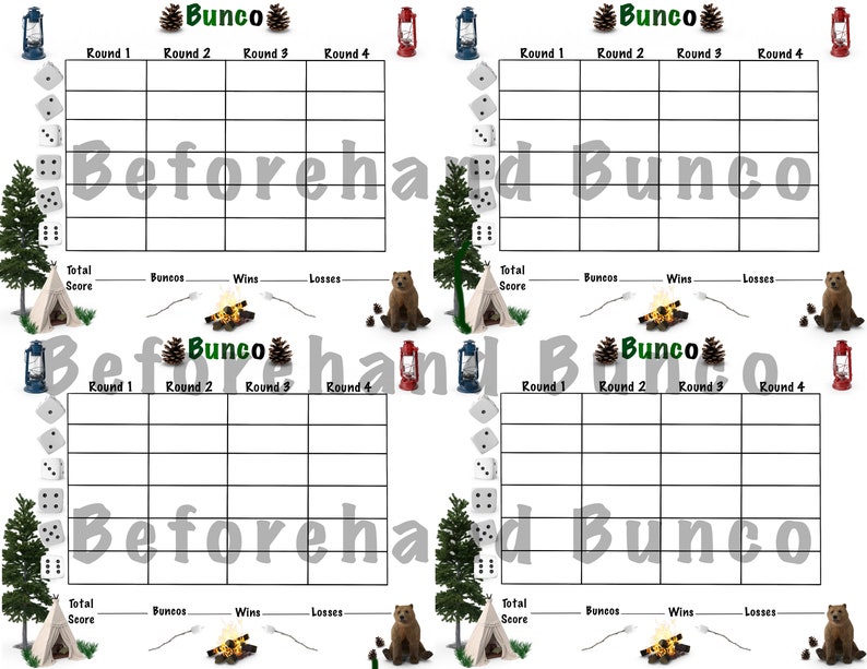 Camping Woodsy Bunco Score Sheet - Etsy