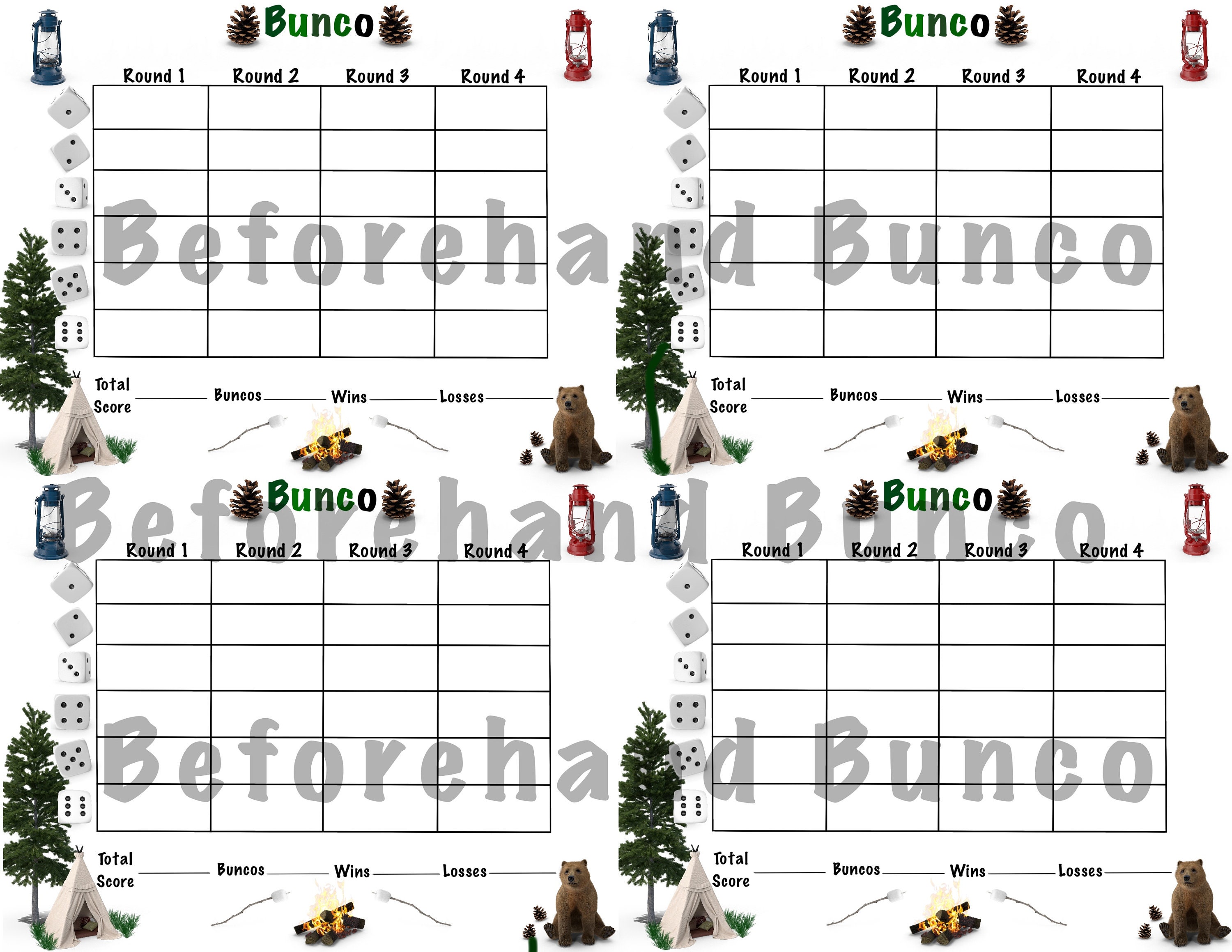 Camping Woodsy Bunco Score Sheet - Etsy
