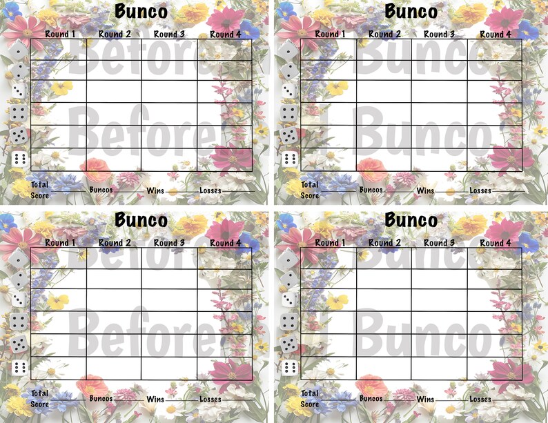 Beautiful Floral Bunco Score Sheet - Flowers Score Sheet - Etsy
