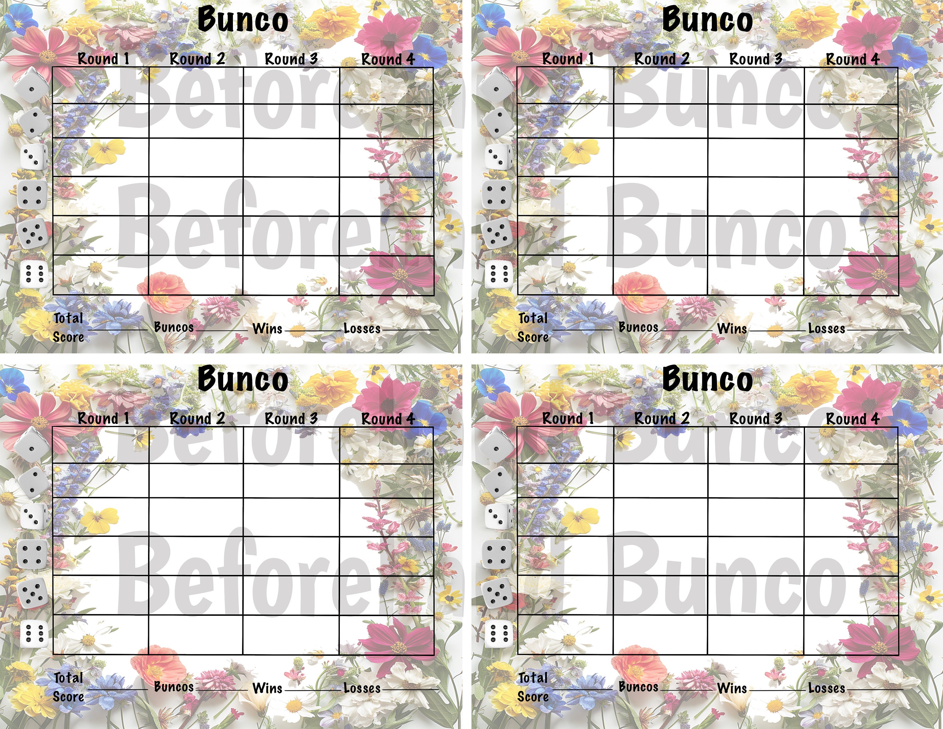 Beautiful Floral Bunco Score Sheet - Flowers Score Sheet - Etsy
