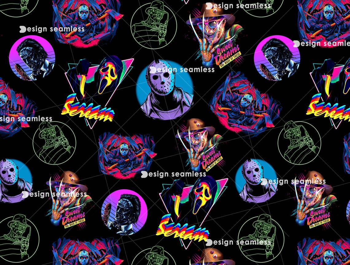 Horror Neon Cartoon Seamless Pattern - Etsy