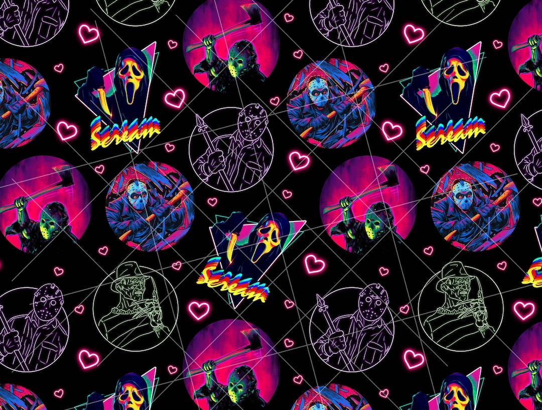 2 Horror Neon Cartoon Seamless Pattern File Instant Download - Etsy