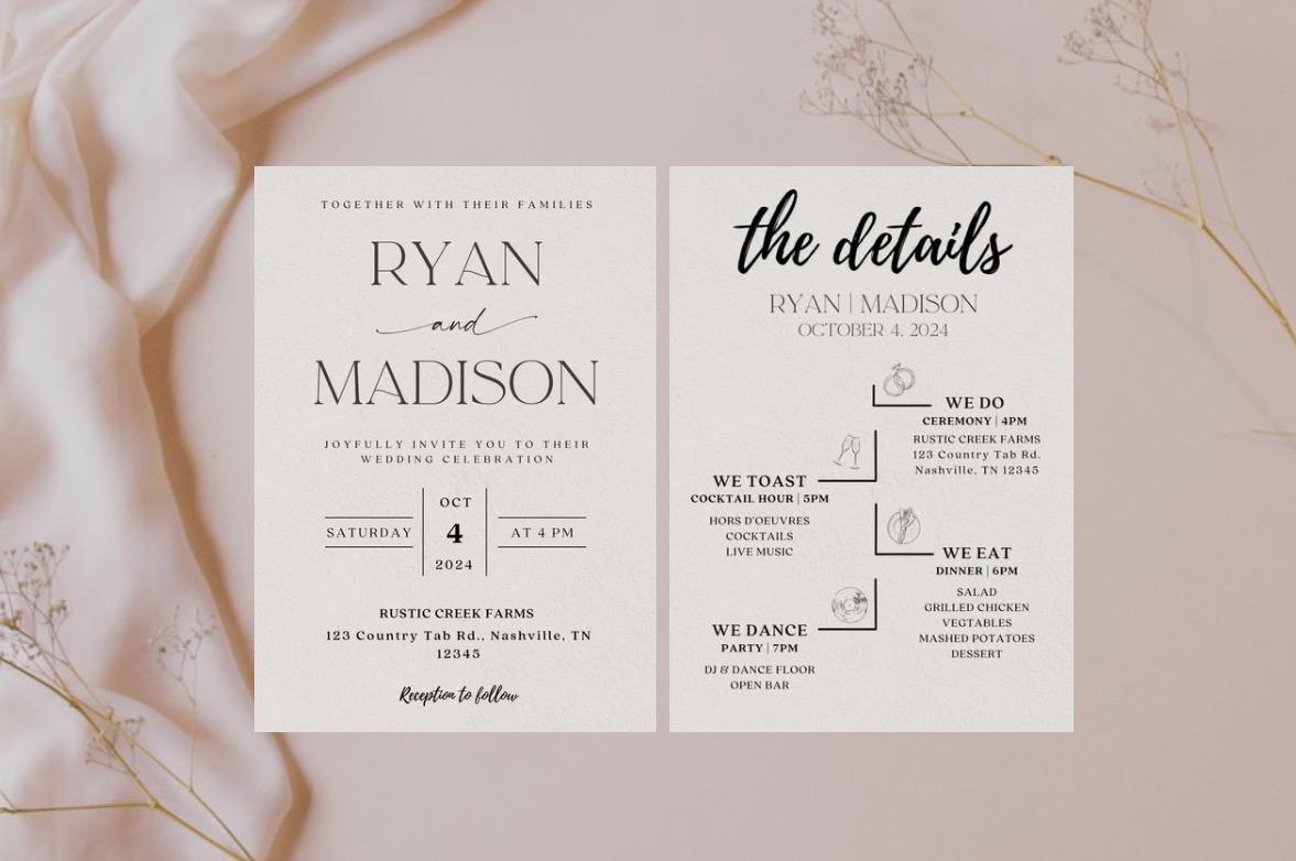 Simple, Modern Wedding Invitation Template With Timeline Details - Etsy