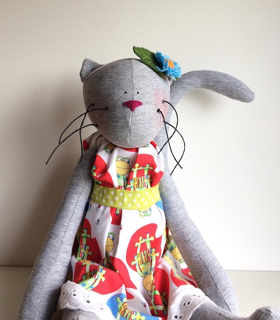 Big Tilda Cat Fabric Cat Toy Stuffed Cat Doll Grey Animal | Etsy