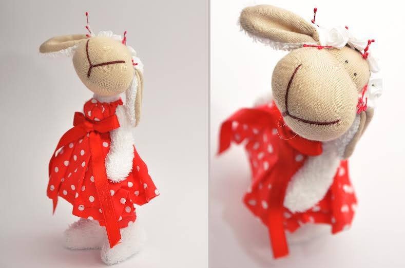 Red Sheep Doll Stuffed Sheep Little Sheep Fabric Doll Animal Tilda Doll ...