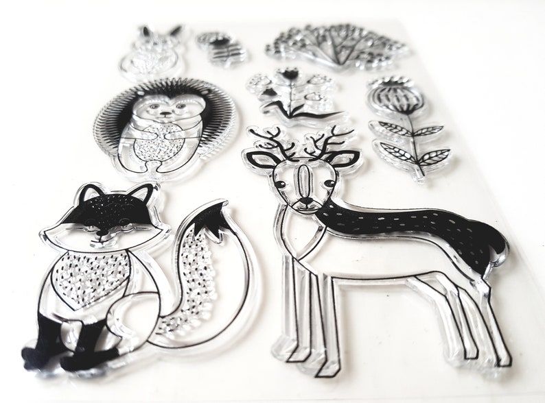 Cute Animals Clear Stamps Deer Hedgehog Fox Bunny Flower | Etsy