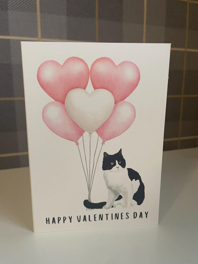 Black and White Cat Valentines Day Card, Cat Valentines Cards, Pet Cat ...