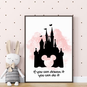 Pink Disney Castle Print Pink Wall Art Home Decor Girls - Etsy UK