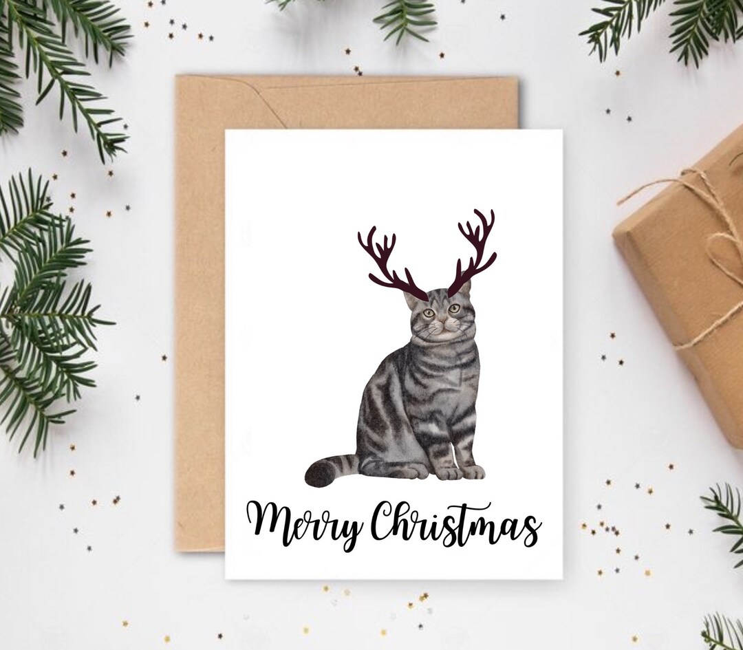 Tabby Cat Christmas Card, Cat Christmas Cards, Cards for Cat Lovers ...