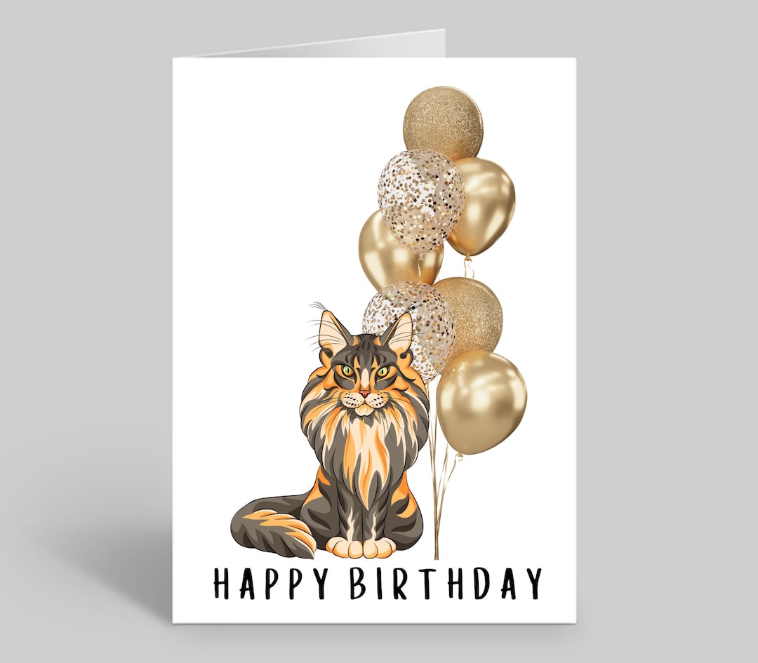 Maine Coon Birthday Card, Pet Birthday Card, Cat Birthday Card, Maine ...