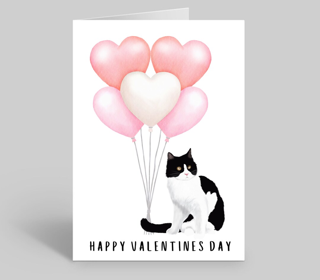 Black and White Cat Valentines Day Card, Cat Valentines Cards, Pet Cat ...