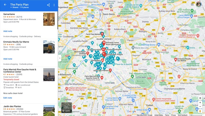Paris Plan Google Map - Etsy