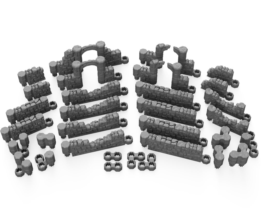 34pcs Dungeon Ruined Wall Map Tiles Dnd Miniature Terrain for Dungeons ...