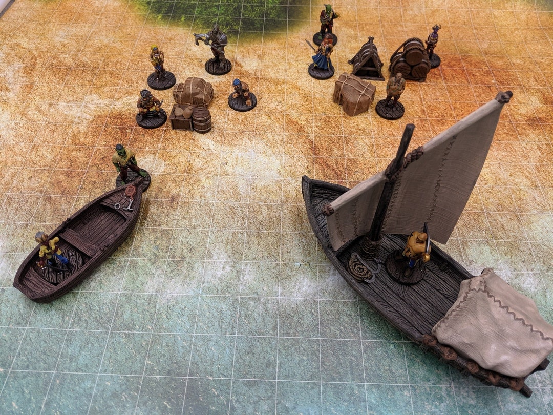 Sailing Skiff and Row Boat Set Dnd Terrain for Dungeons and Dragons ...