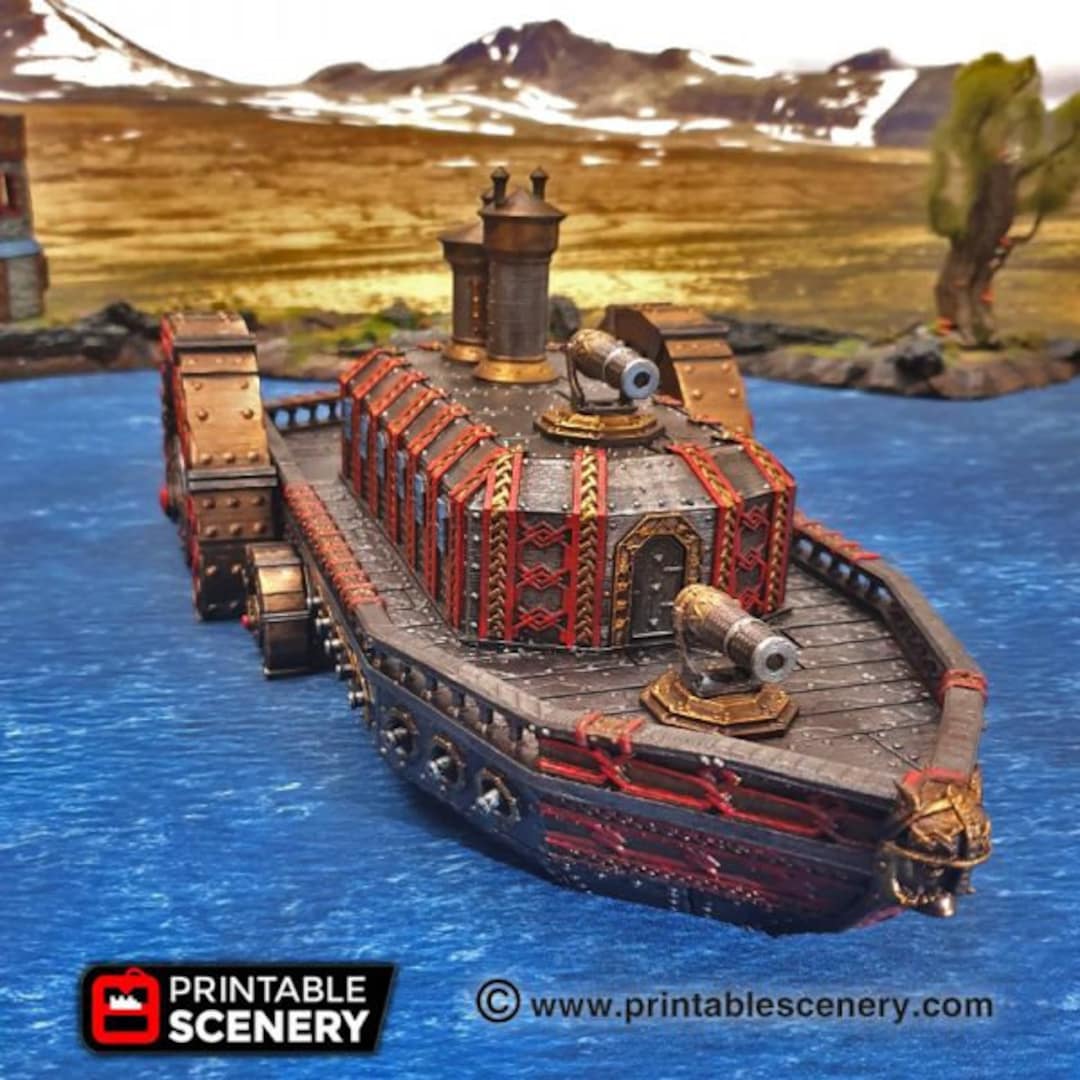 Dnd Terrain Dwarf Dwarven Steam Ironclad Ship | Dnd D&D 28mm Miniature ...