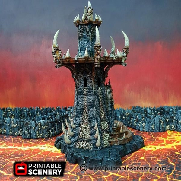 Dnd Terrain Demon Infernal Tower | Dnd D&D 28mm Miniature Terrain ...
