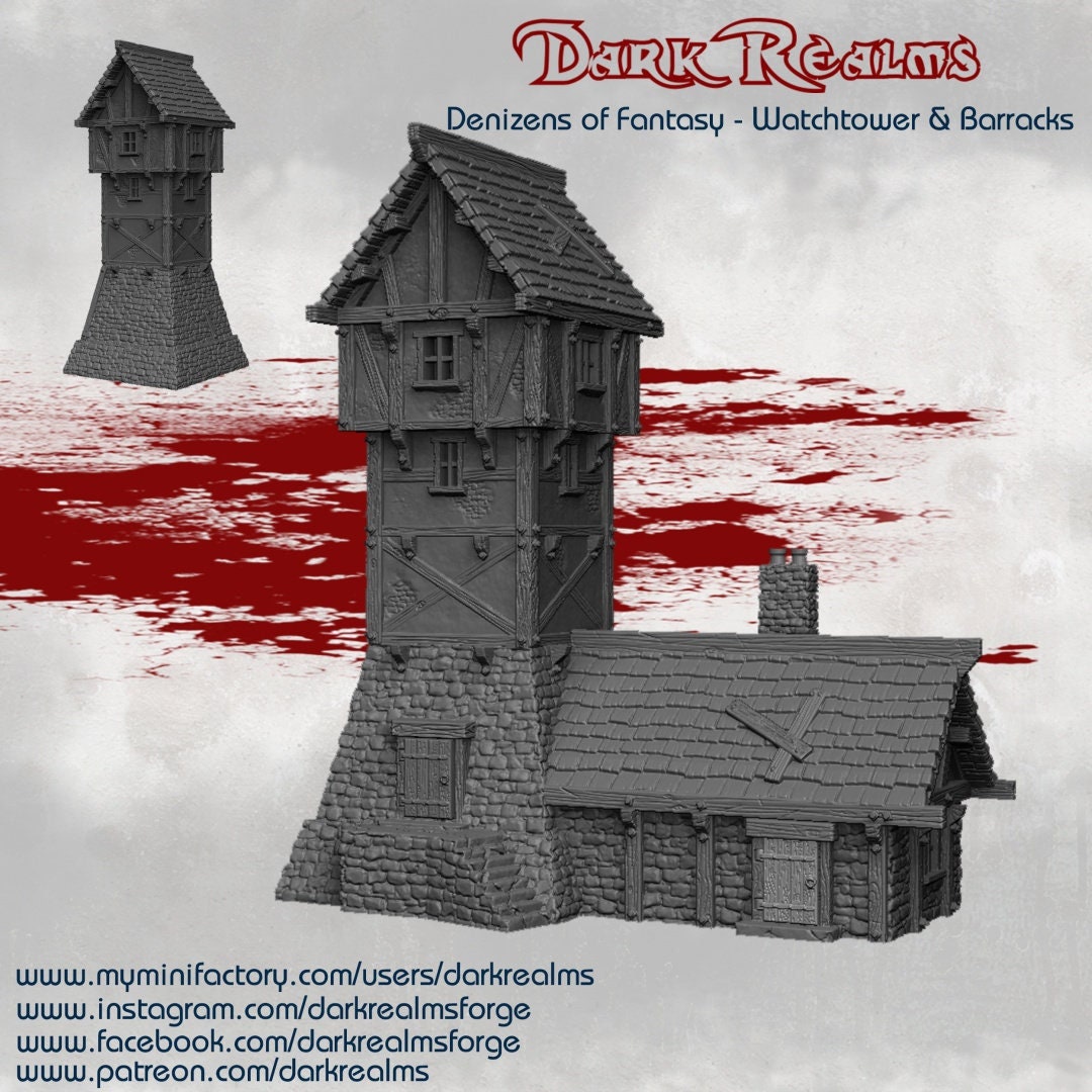 Dark Realms Watchtower and Barracks Dnd Miniature Terrain for Dungeons ...