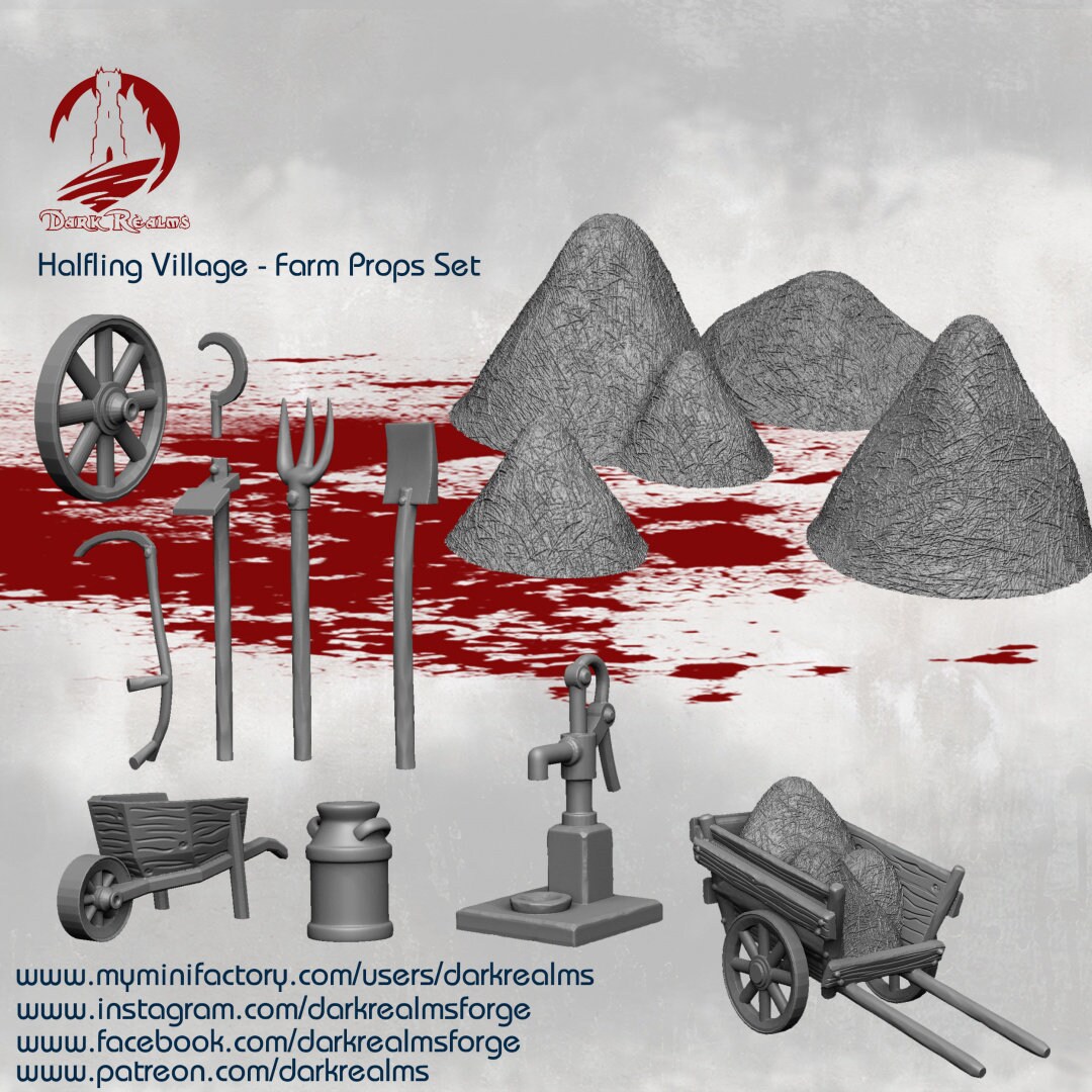 Dark Realms Halfling Village Farm Props Set Dnd Miniature Terrain for ...