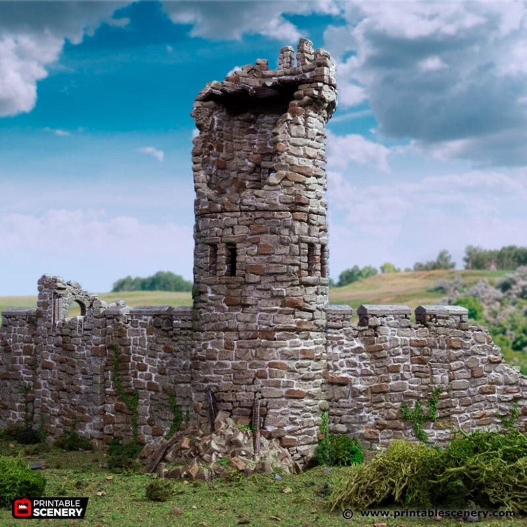 Medieval Ruined Kings Round Tower Dnd Terrain for Dungeons and Dragons ...