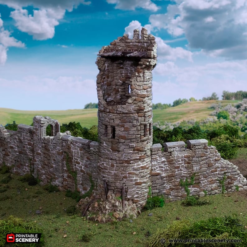Medieval Ruined Kings Round Tower Dnd Terrain for Dungeons and Dragons ...