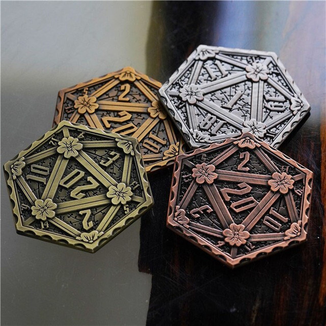 D20 Ancient Metal Dnd Dice Coins Accessories Set for Dungeons and ...